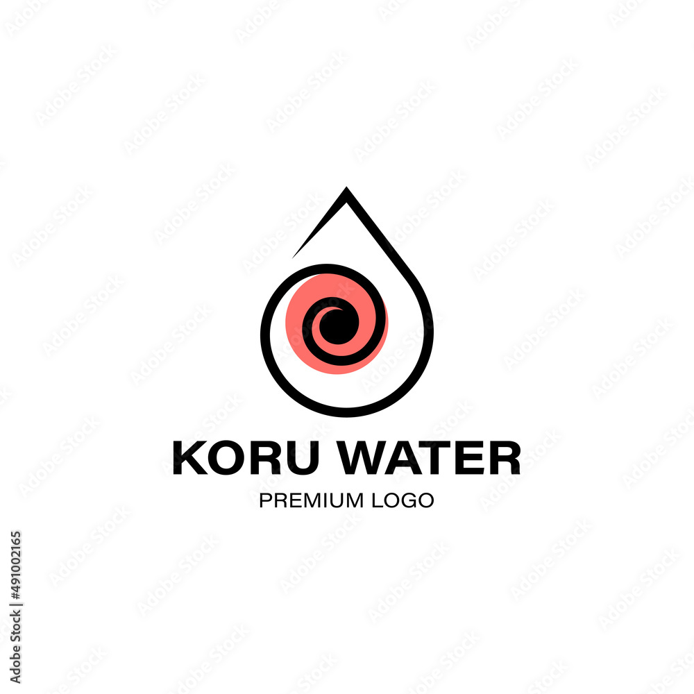 Water drop logo line art with spiral Koru Maori symbol vector ...