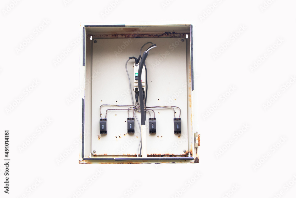Old Breaker small broken electrical is damaged isolated on white ...