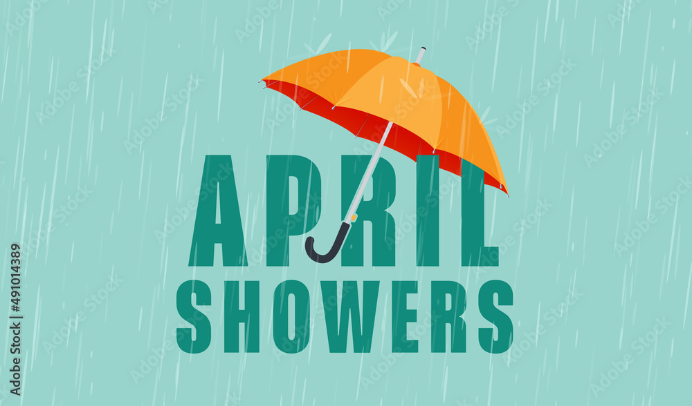 vector illustration of Umbrella in the rain for April showers. Stock ...