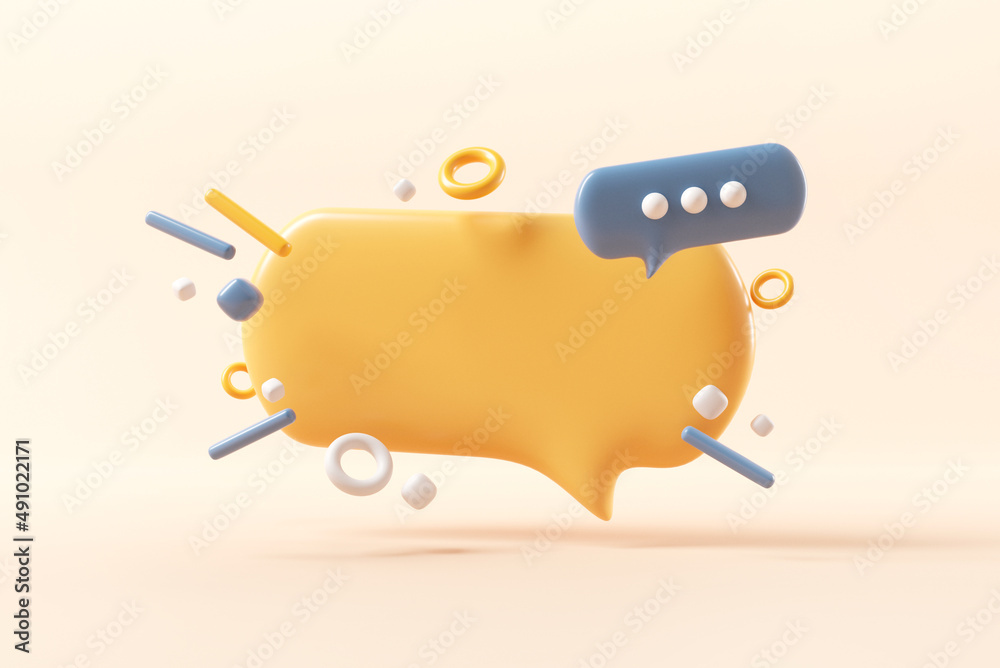 Yellow bubble talk or comment sign symbol on pastel background. Social ...