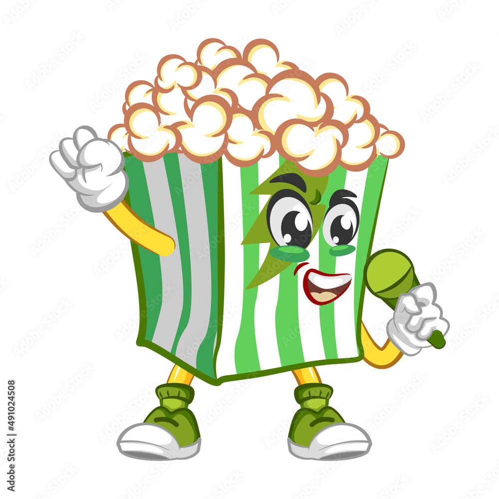 Cute popcorn character singing. Vector hand drawn cartoon kawaii mascot ...