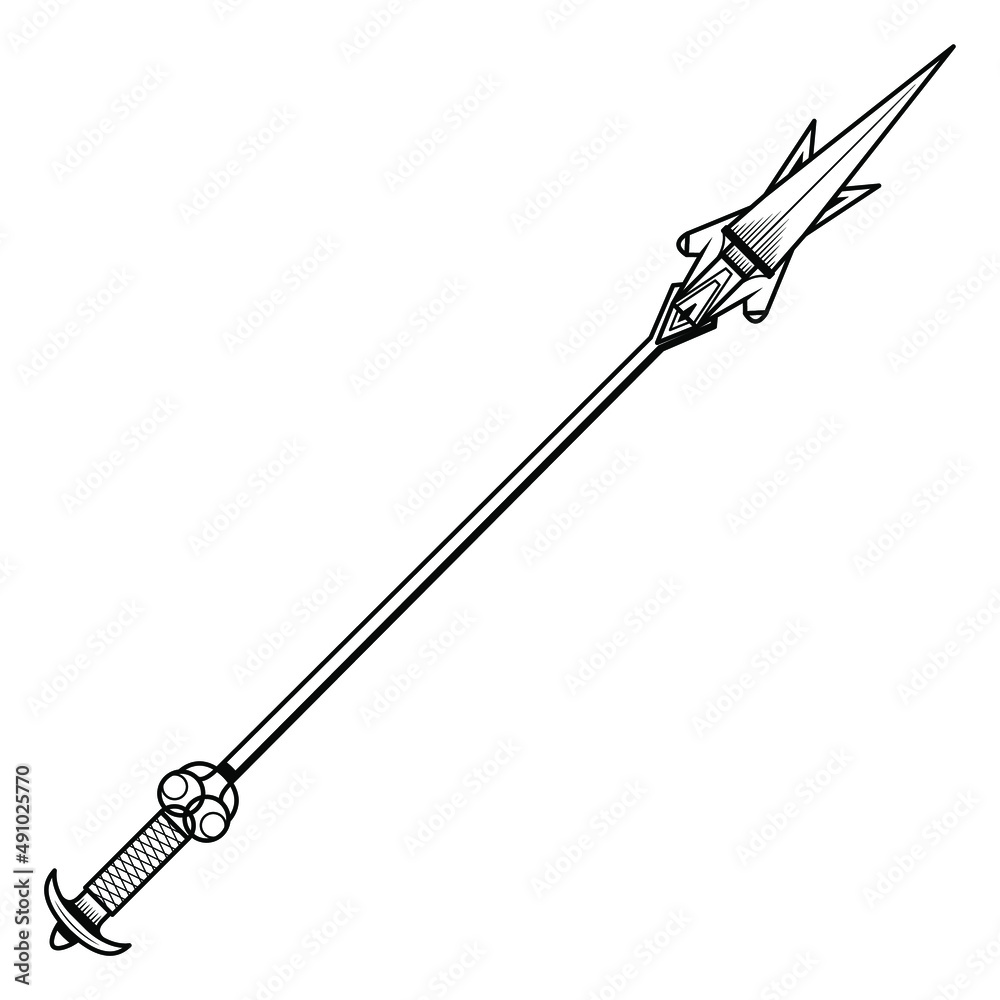 Abstract Black Simple Line Spear Weapon Doodle Outline Element Vector ...