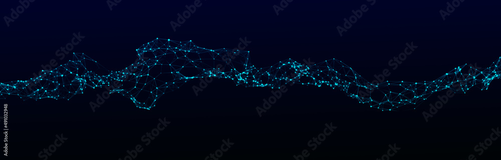 Molecular DNA structure. Sound wave of particles. Network connections ...