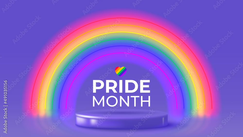 Pride month banner concept with neon rainbow. Vector illustration with ...