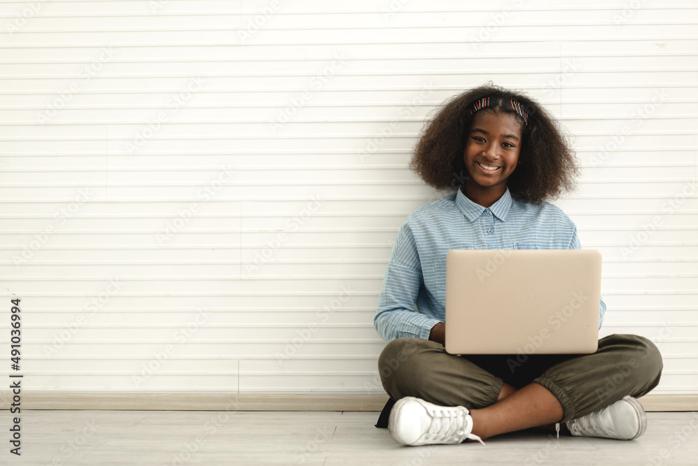Portrait of smile black african american cute student little girl child ...