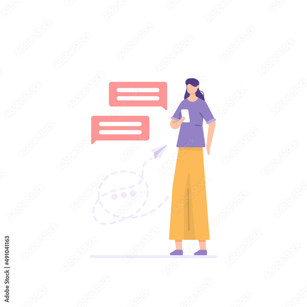 illustration of a woman chatting, conversing, talking, dialogue ...