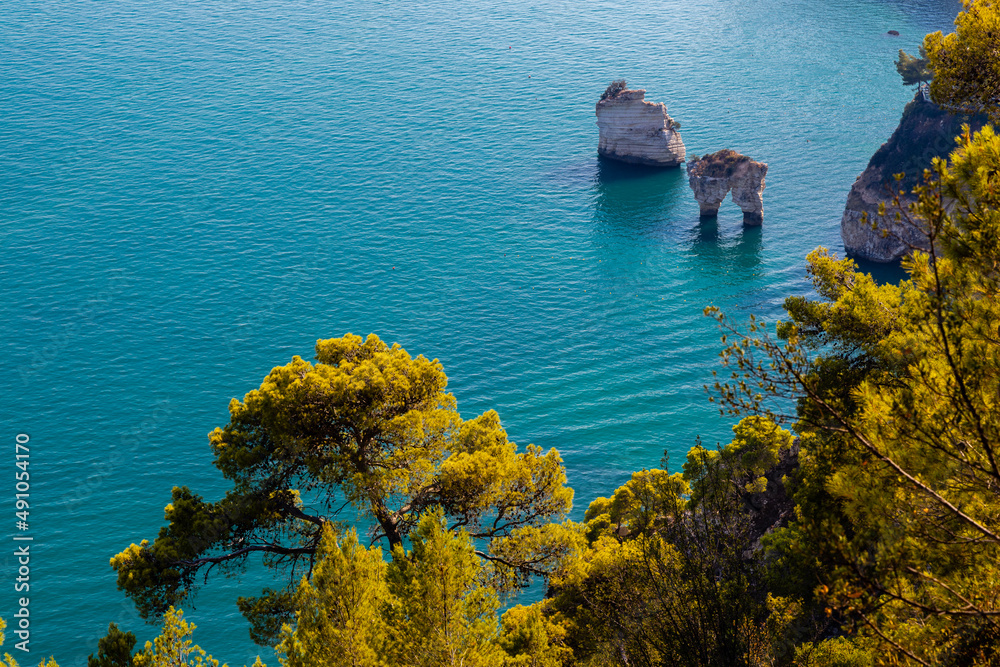 view at the rock gate of Baia delle Zagare italy, gargano Stock Photo ...