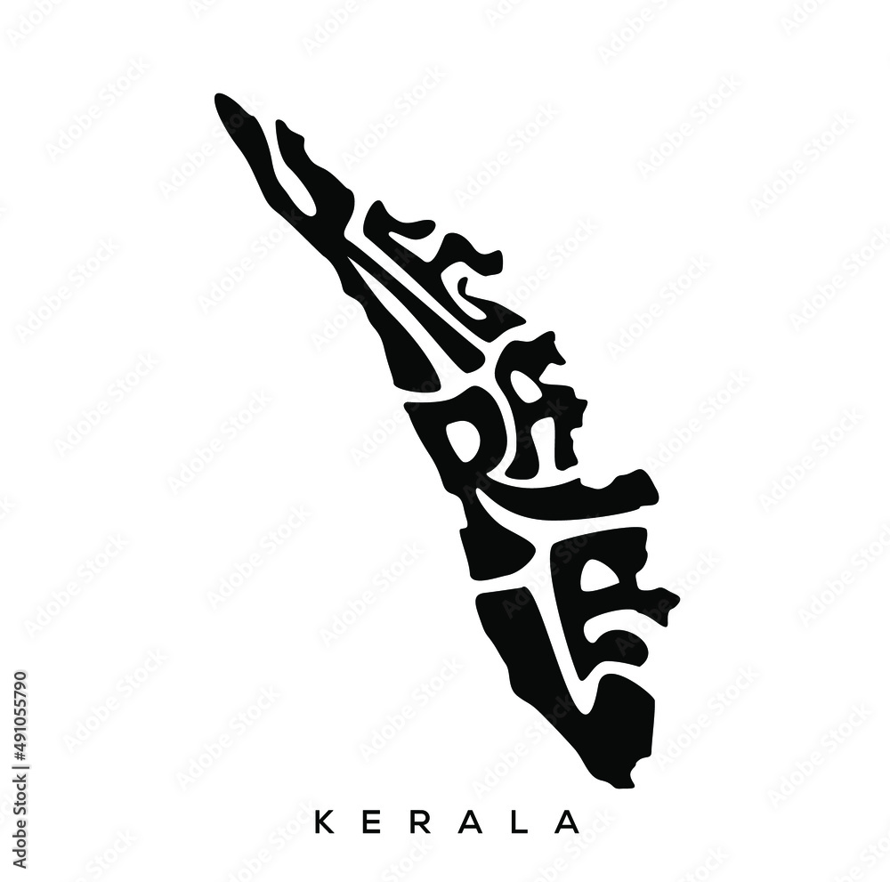 Kerala map lettering in english typography. Kerala map lettering black ...