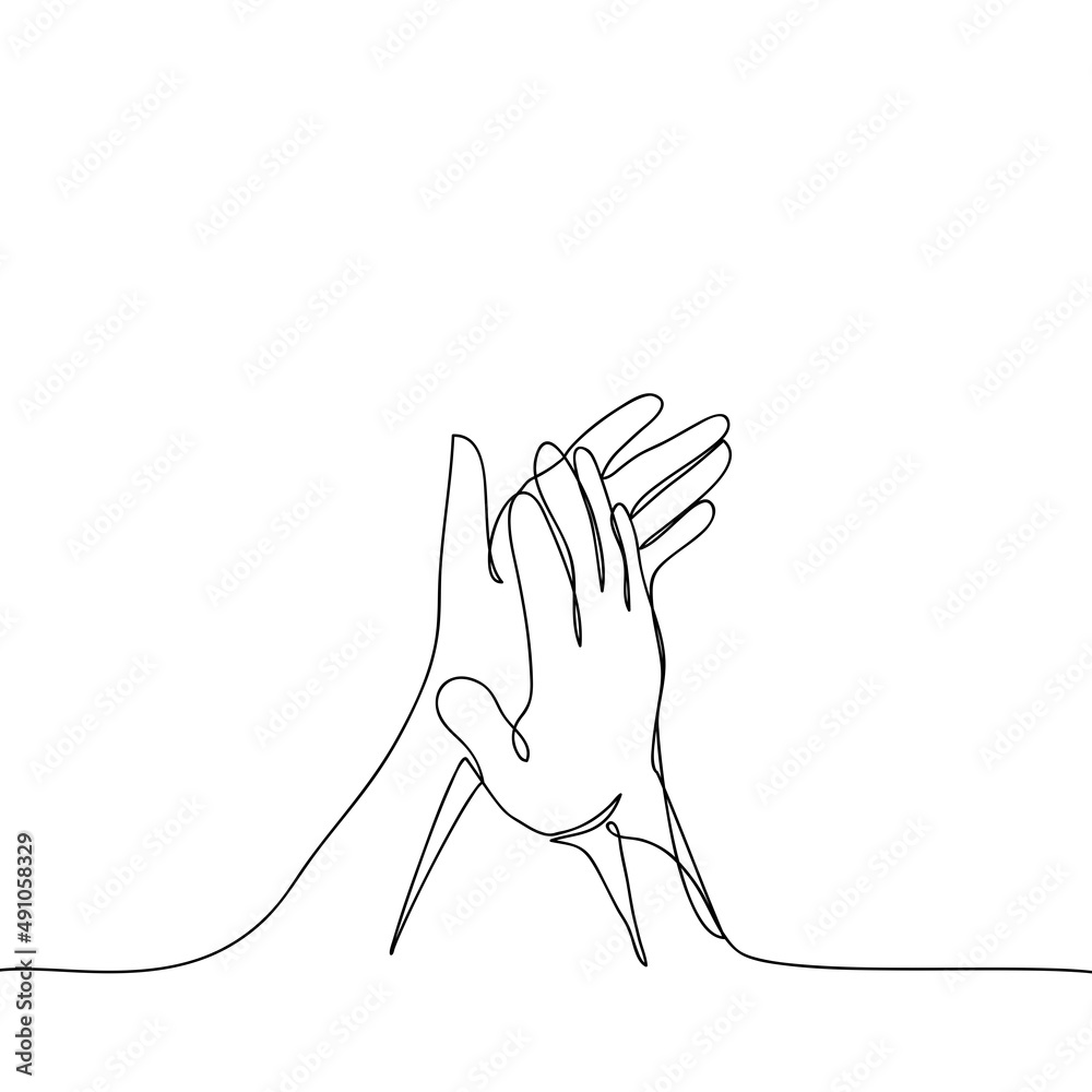 Continuous one line drawing, hand drawn of hands up, clapping ovation ...