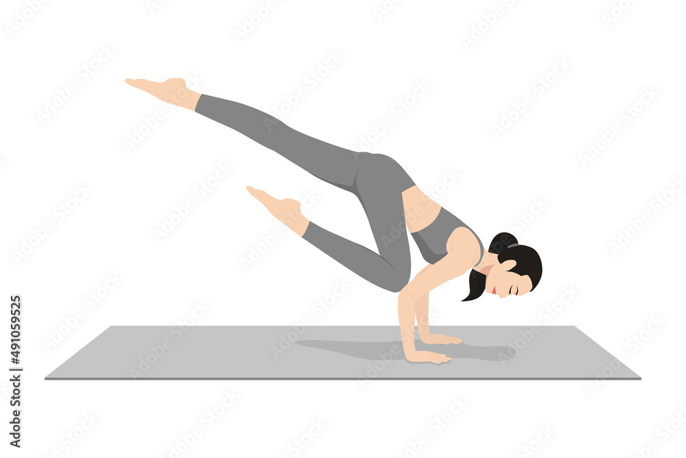 Flying Crow Pose. Beautiful girl practice Flying Crow Pose. Young ...