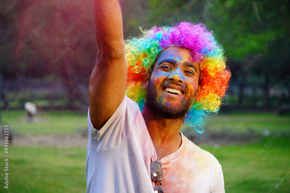 Colorful Smoke Fog Holi Gulal, Gulal Splash Holi, Portrait of Young ...