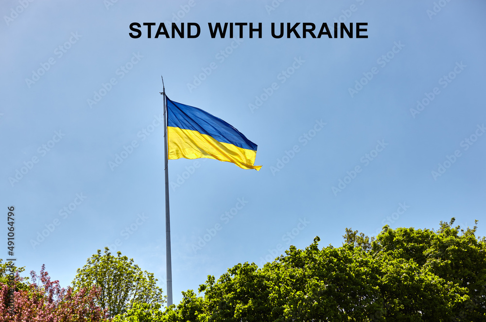 Stand with Ukraine concept. Ukrainian national flag flutters in the ...