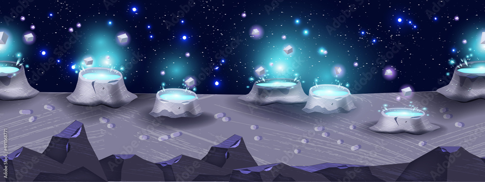 Moon planet landscape, vector game space seamless background, alien ...