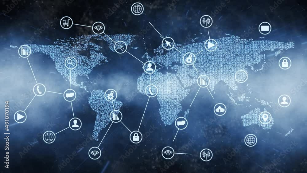 World map digital technology icon symbols connection background. Stock ...