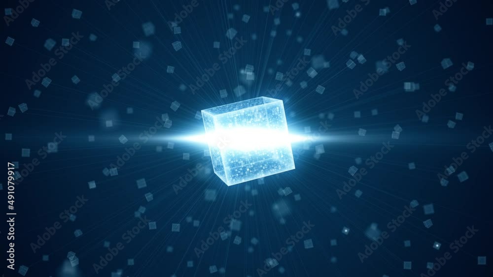 Motion graphic of Blue futuristic cube with cube icon and connection on ...