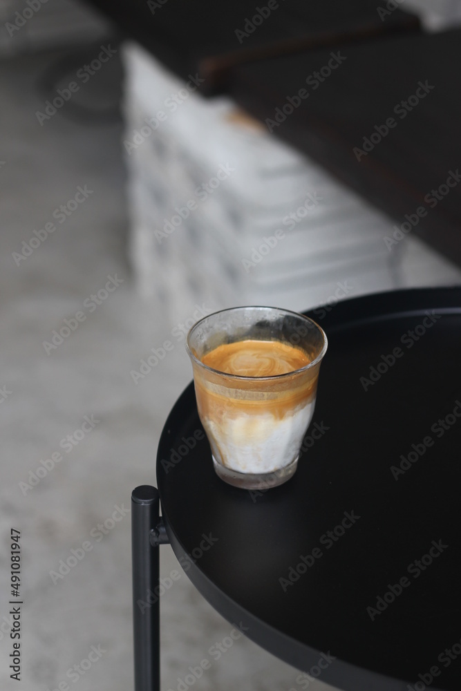 dirty coffee iced latte freeze milk pour espresso shot in a cup of ...
