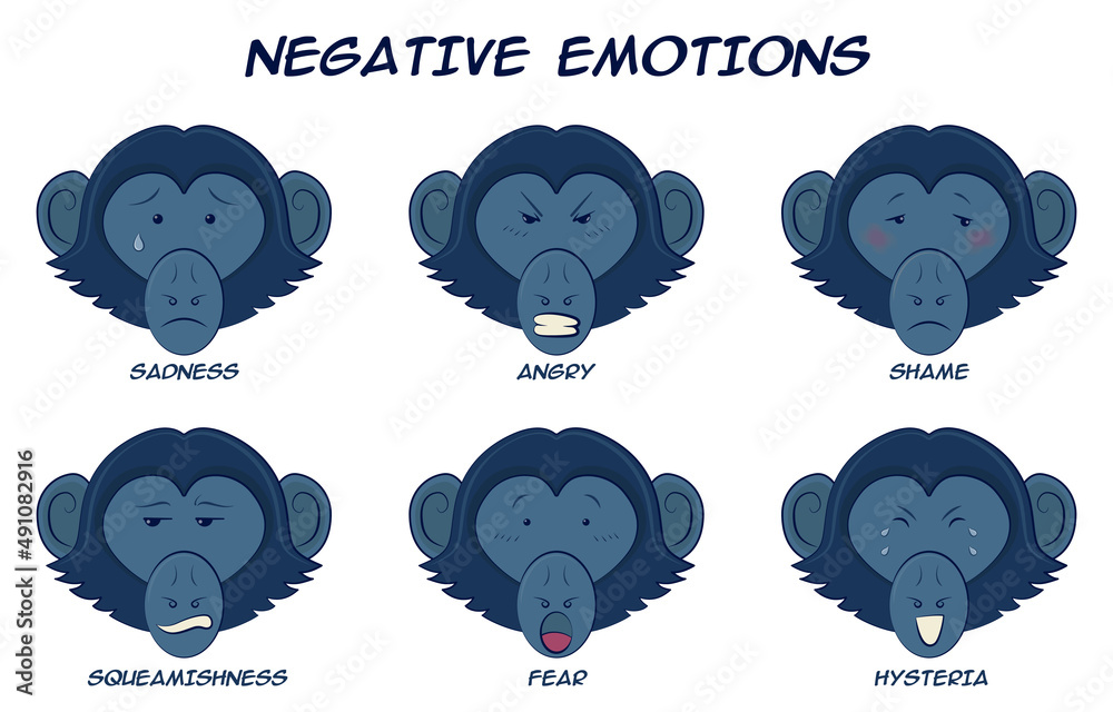Set of cartoon monkeys with negative emotions Stock Vector | Adobe Stock Set of cartoon monkeys with negative emotions Stock Vector | Adobe Stock