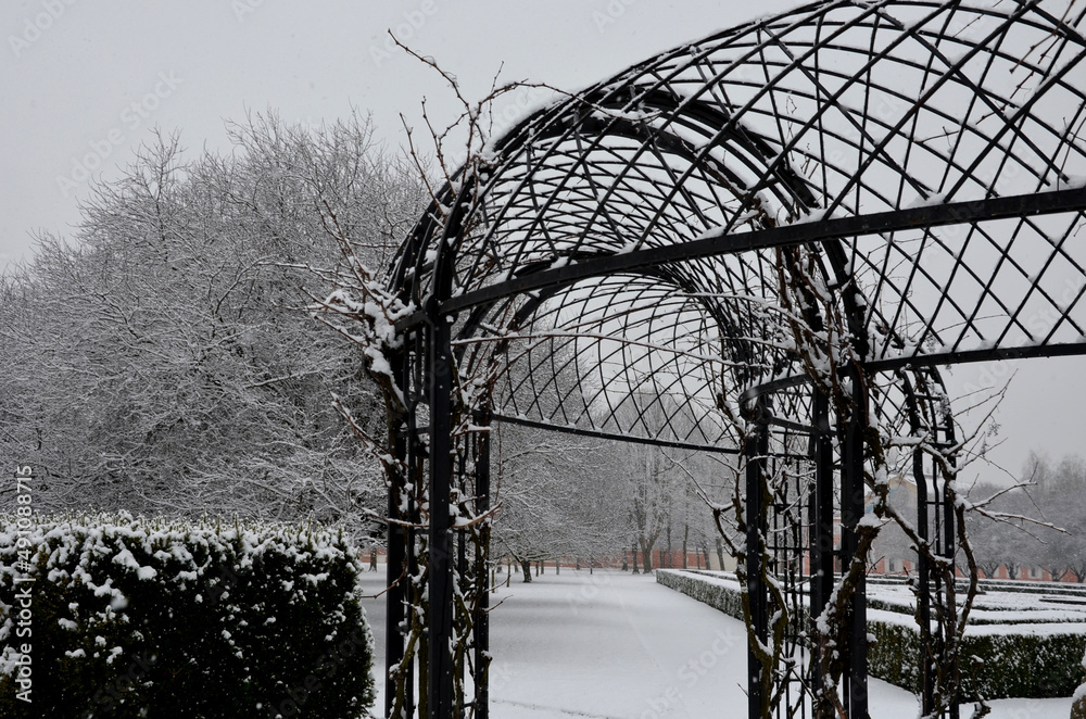 trellises on plants in the shape of an arch bridge. wooden wooden ...