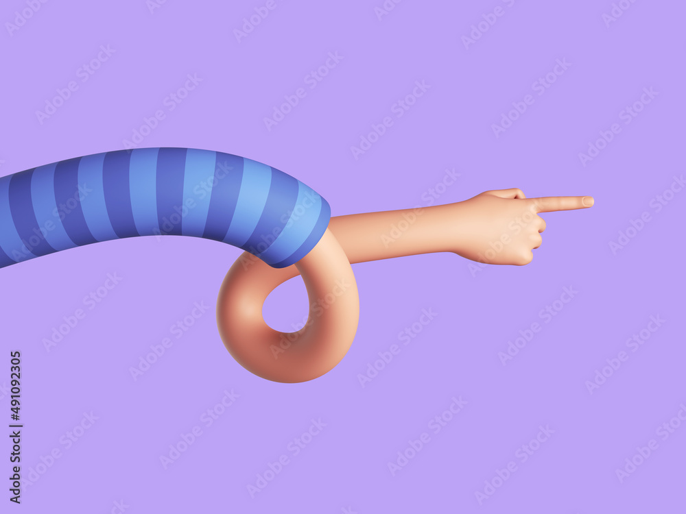 3d illustration, cartoon character human hand shows direction with ...