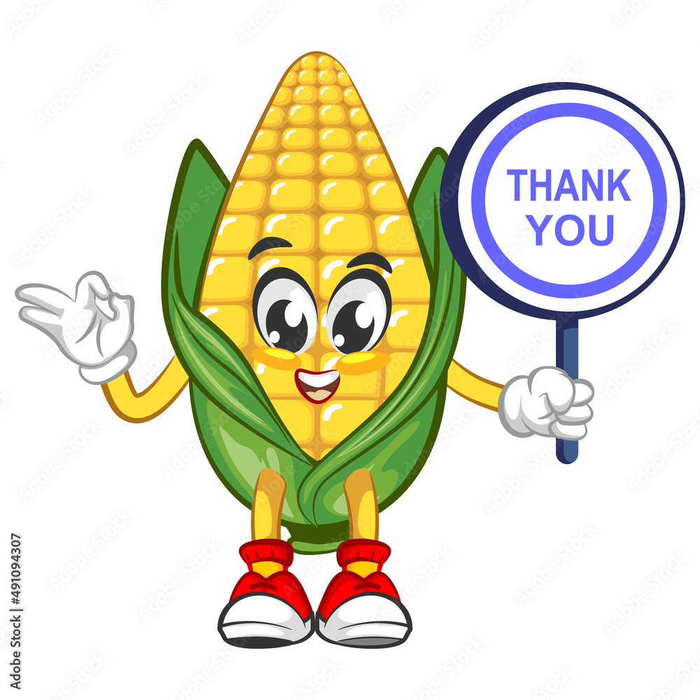 Vettoriale Stock Cute corn character showing a board that says thank ...