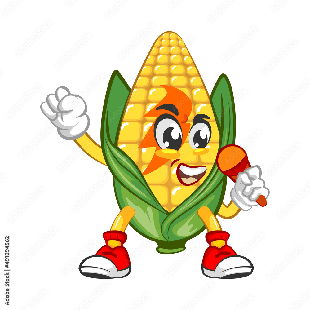 Cute corn character singing. Vector hand drawn cartoon kawaii mascot ...