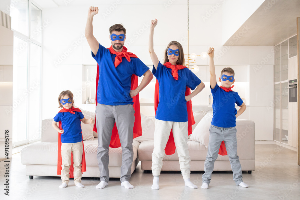 Superhero family at home Stock Photo | Adobe Stock