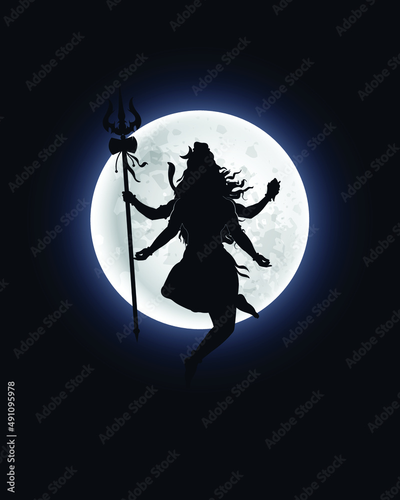 Lord Shiv with moon background Graphic trendy design with trident Stock ...