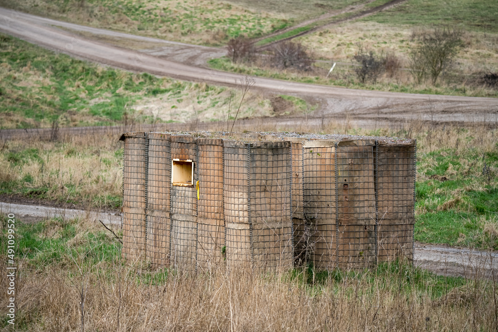 British army soldier training fortified building, pill box Stock Photo ...