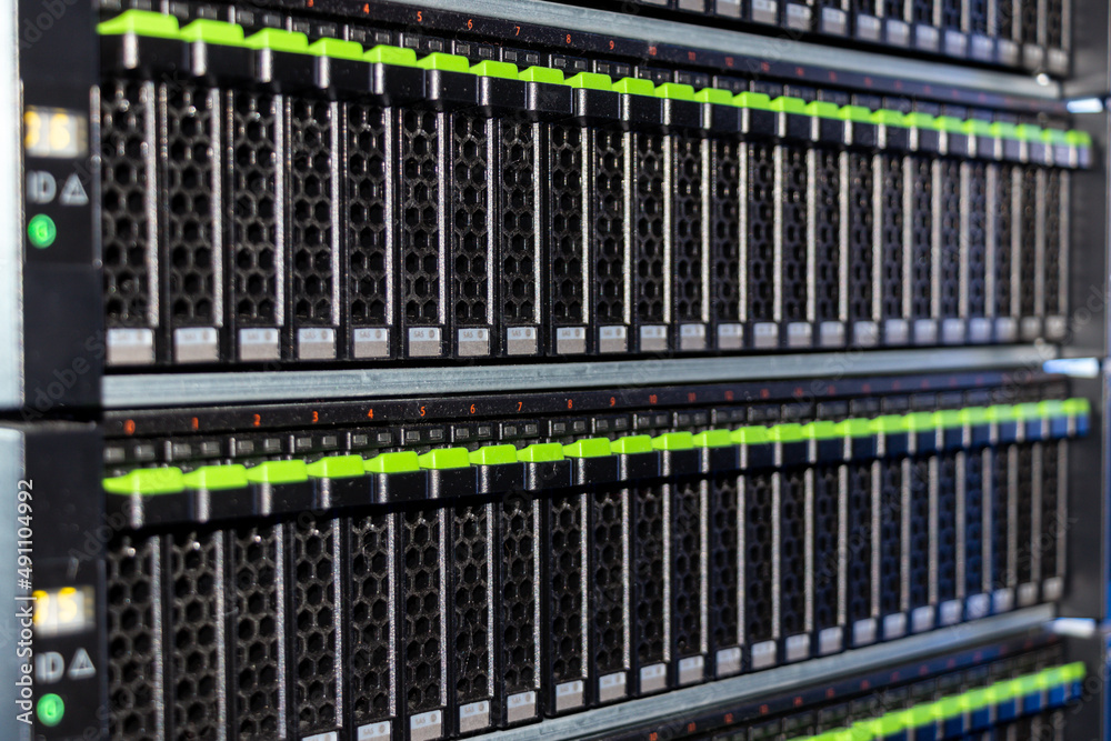 disk arrays in a data center cabinet Stock Photo | Adobe Stock