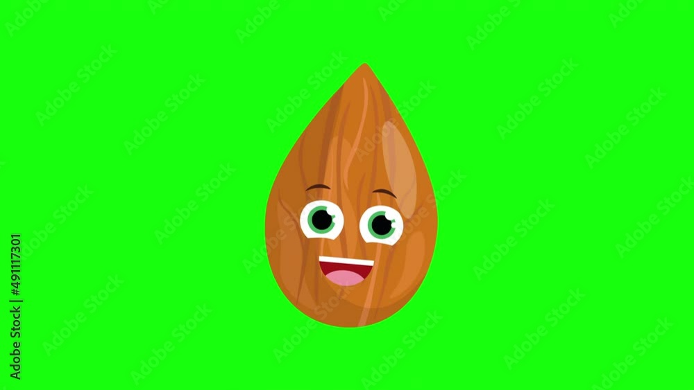 4K Animated Cute Almond Cartoon Character Isolated on Green Chroma Key ...