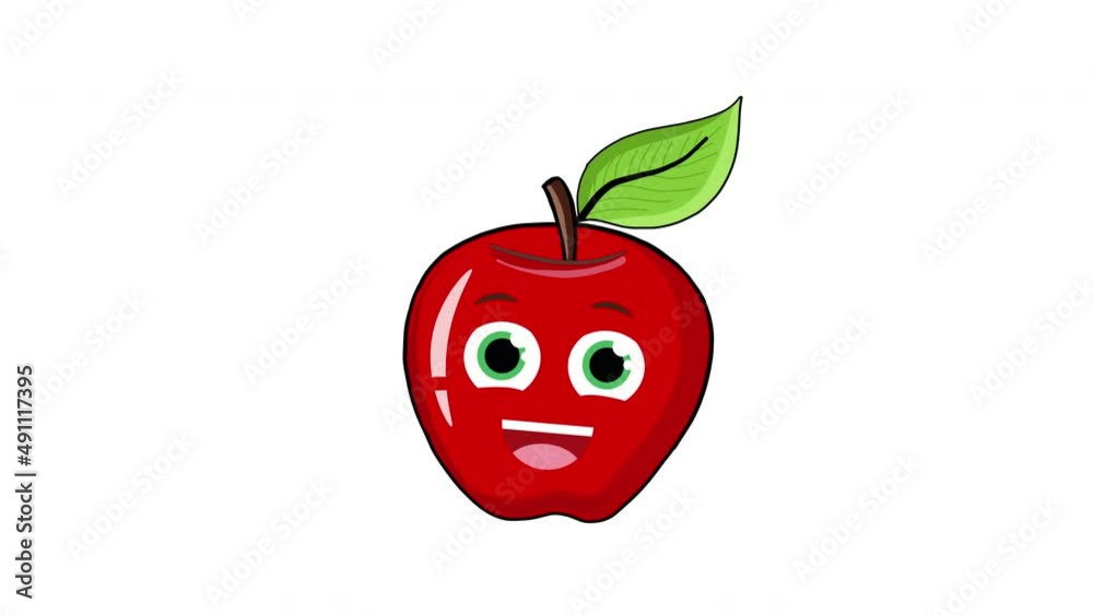 4K Animated Cute Apple With Eyes and smiling Mouth. Fruit Animation ...