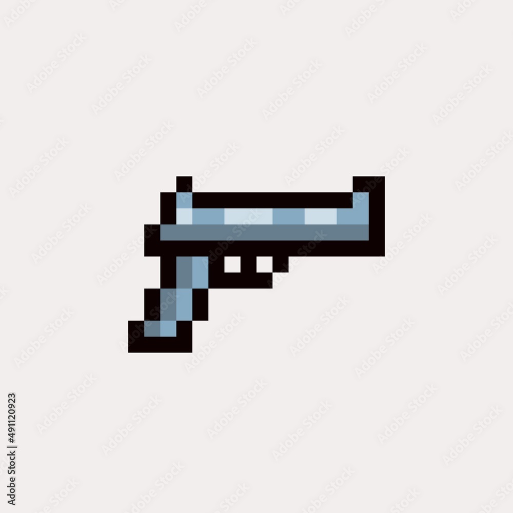 Pixel art pistol, simple handgun, blue weapon game Stock Illustration ...