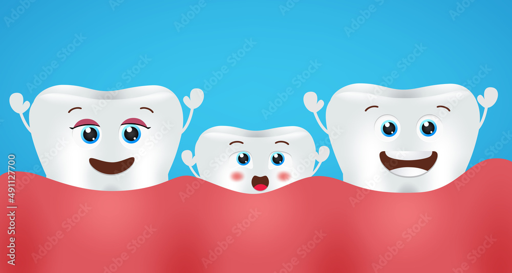 Tooth family emoji vector design. Happy teeth family of mommy, daddy ...