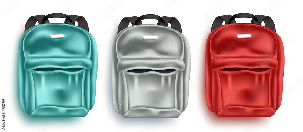 Backpack vector set design. 3d bag pack collection isolated in white ...