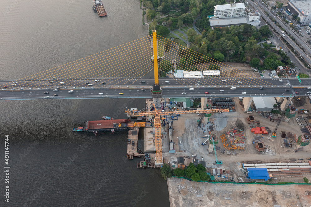 Aerial view Construction of Rama 9/2 Bridge which was completed in ...