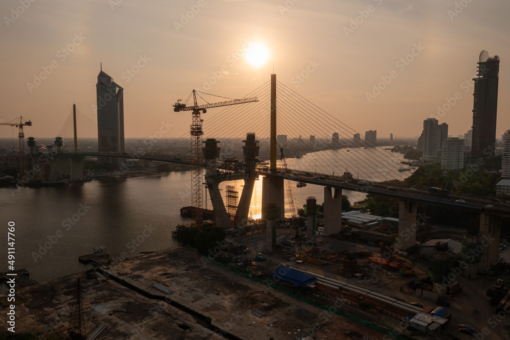 Aerial view Construction of Rama 9/2 Bridge which was completed in ...