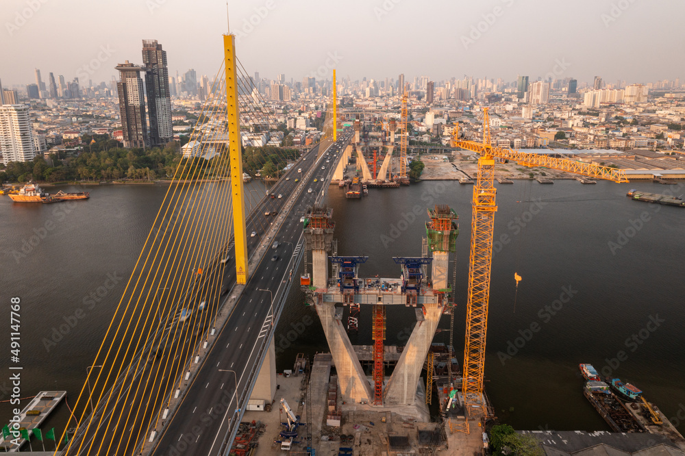 Aerial view Construction of Rama 9/2 Bridge which was completed in ...