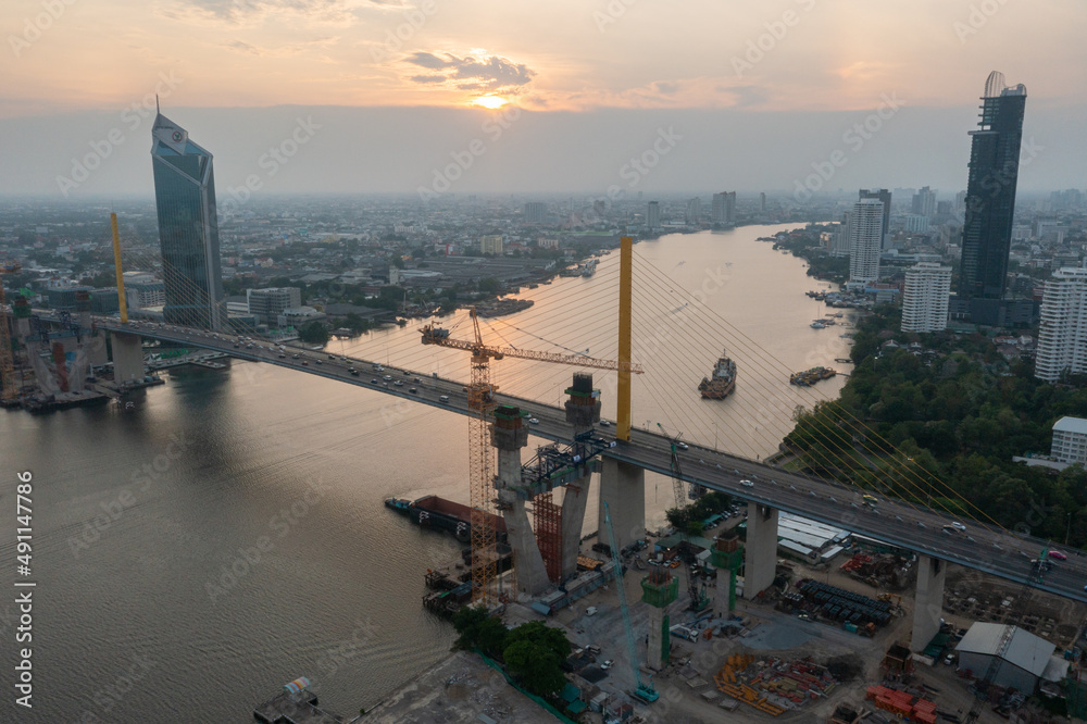 Aerial view Construction of Rama 9/2 Bridge which was completed in ...
