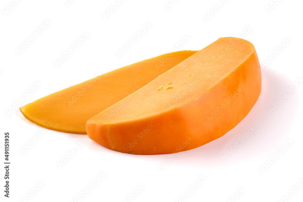 Piece of Cheddar cheese, isolated on white background. High resolution ...