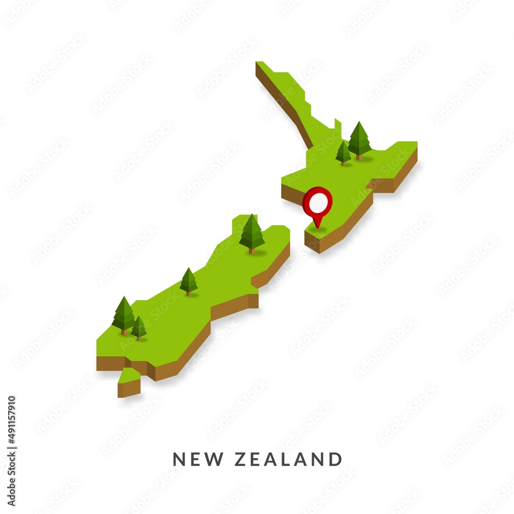 Isometric Map of New Zealand. Simple 3D Map. Vector Illustration - EPS ...