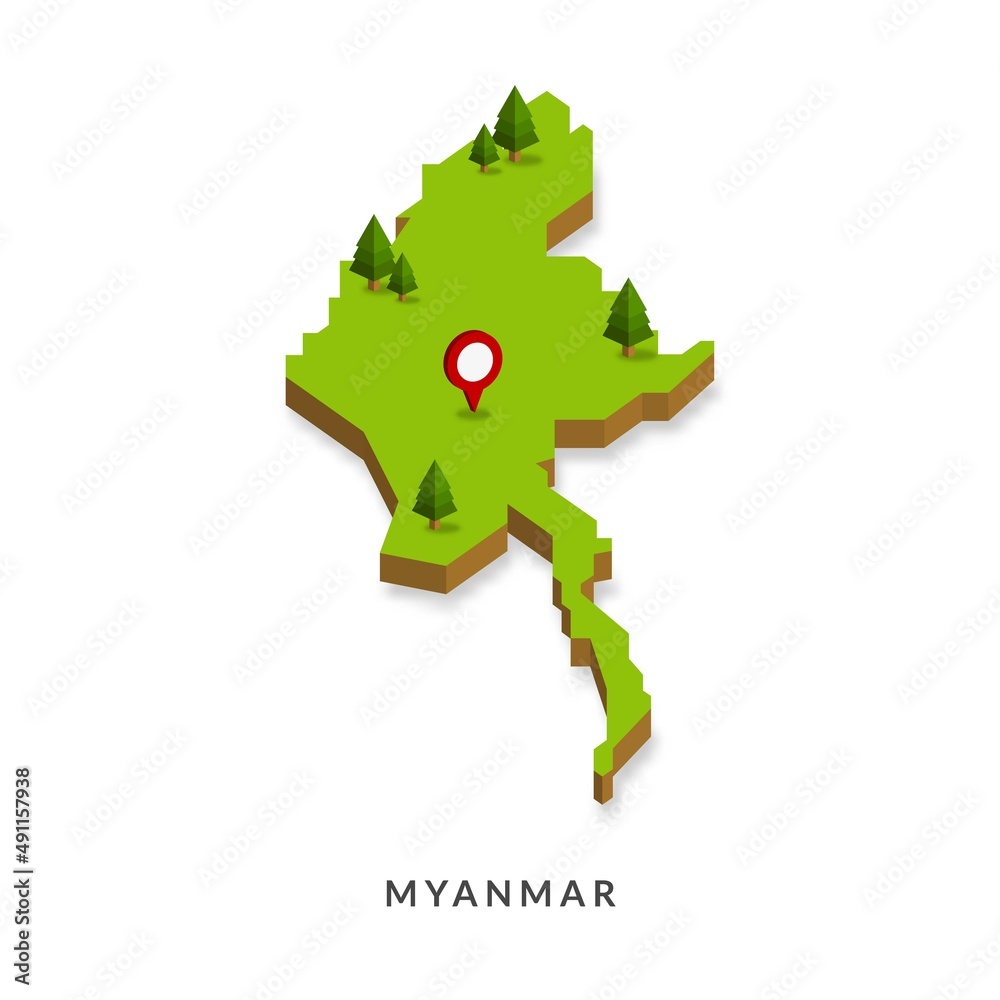 Isometric Map of Myanmar. Simple 3D Map. Vector Illustration - EPS 10 ...