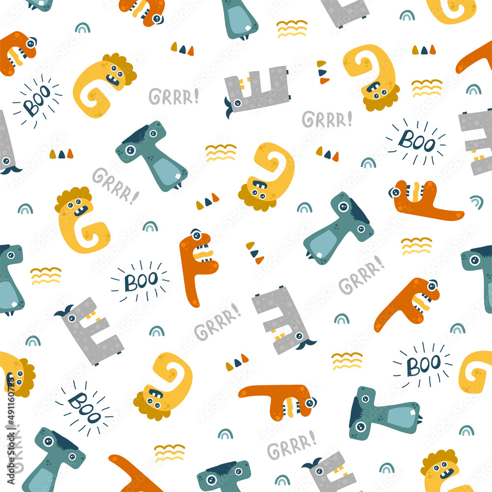 Cute monsters ABC alphabet seamless pattern. Funny and simple comic ...
