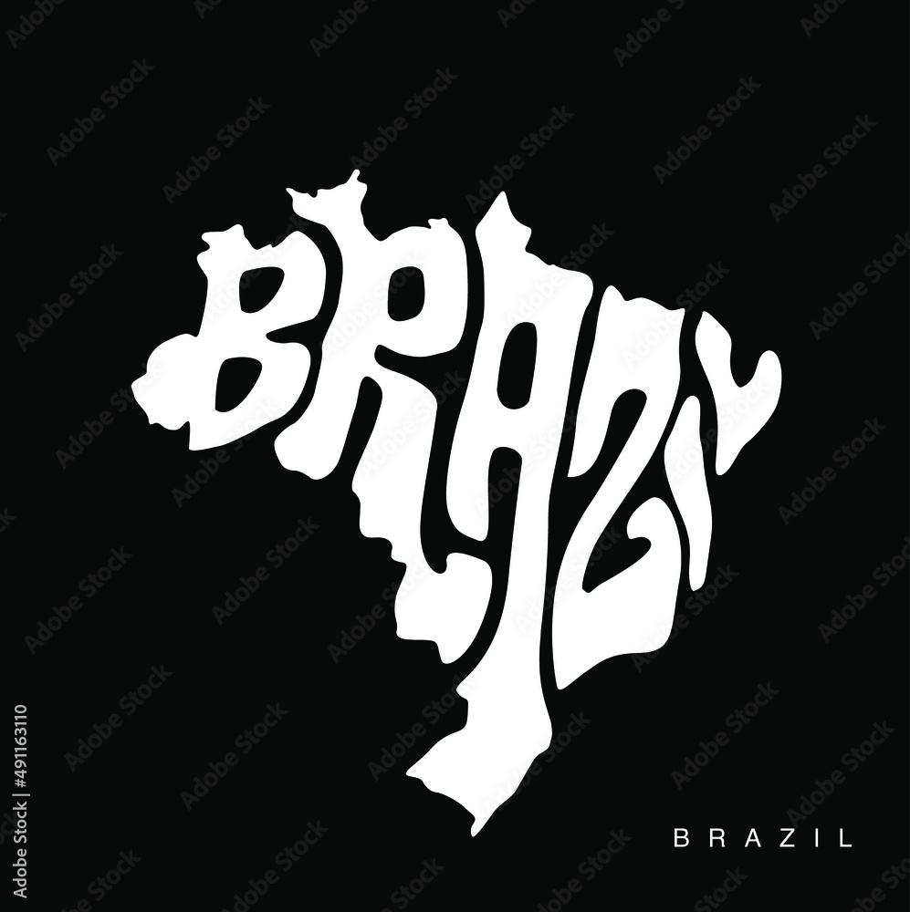 Brazil Map in typography. Brazil map lettering in english. Stock Vector ...