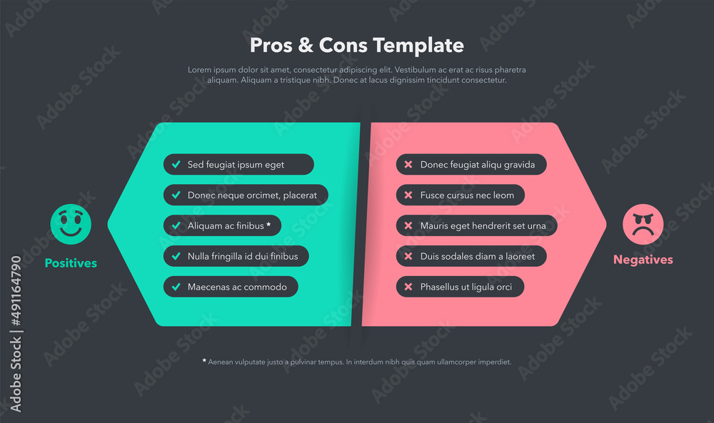 Simple pros and cons template with place for your content - dark ...