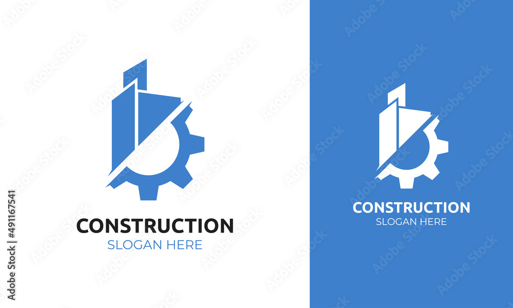 Building construction logo design with gear vector illustration Stock ...