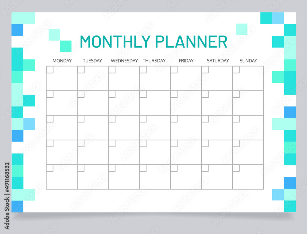 Planner for month worksheet design template. Blank printable goal ...