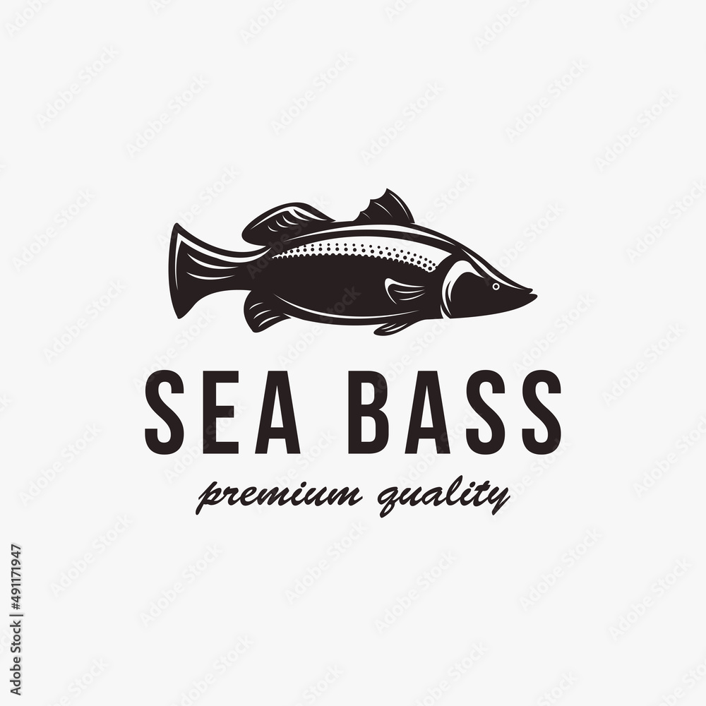 Vintage Sea bass fish logo icon vector template on white background ...