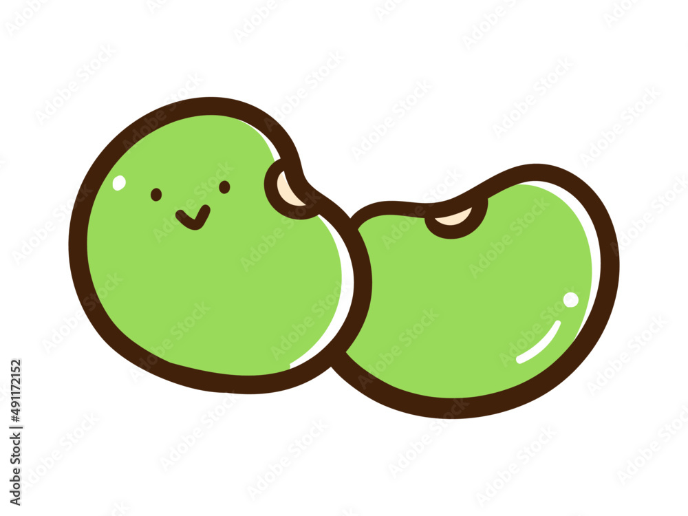 かわいい緑の豆のキャラクターの手書き風イラスト Stock Vector Adobe Stock