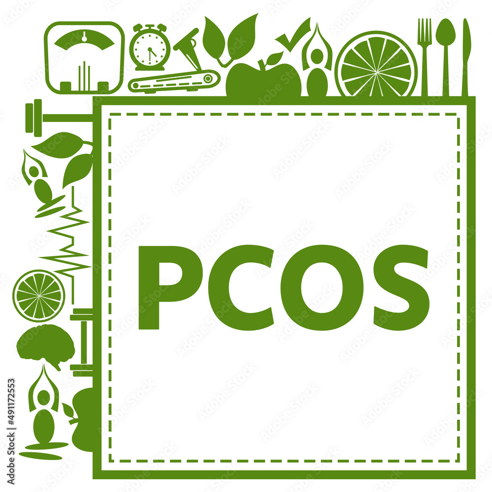 PCOS - Polycystic Ovary Syndrome Green Health Concept Symbols Frame ...