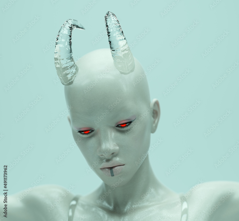 Woman Face Horned Demon Devil Avatar Fashion Beauty Profile Portrait